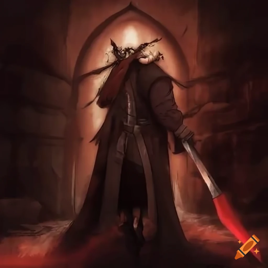 Western swordsman with red scarf battles a shadow monster with white ...