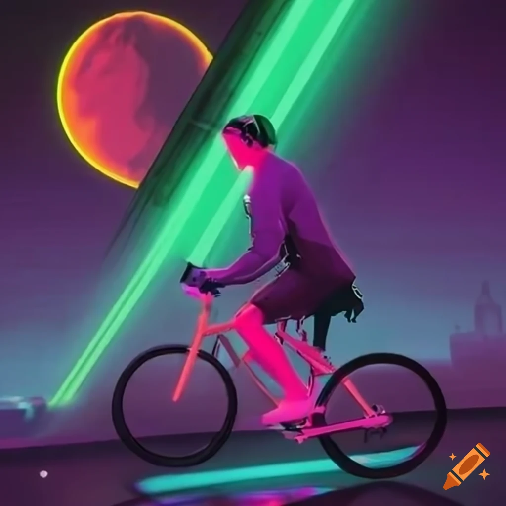 Synthwave cyclist in a blade runner-inspired setting on Craiyon