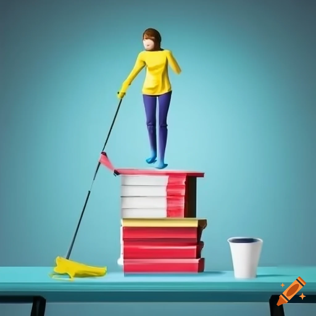 Person cleaning tables in an office environment poster on Craiyon