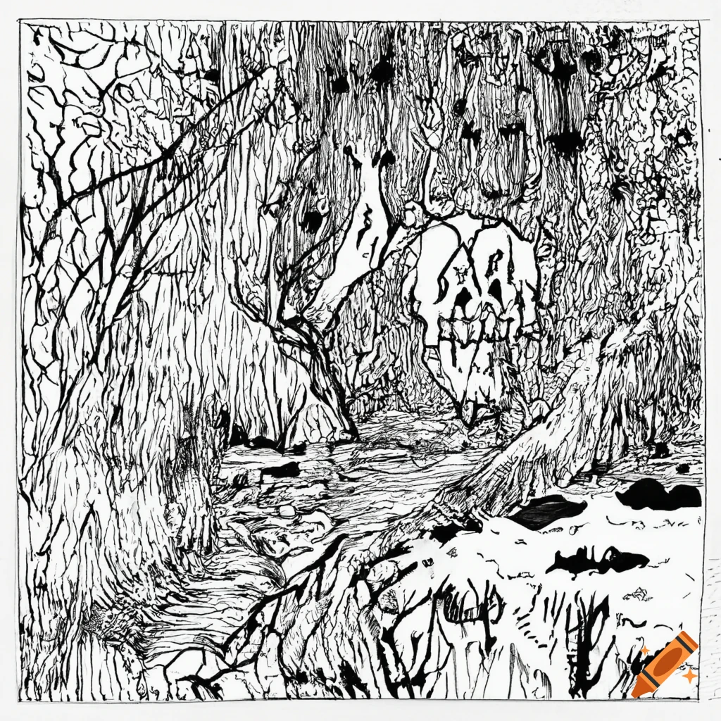 Spooky forest map in stefan poag style on Craiyon