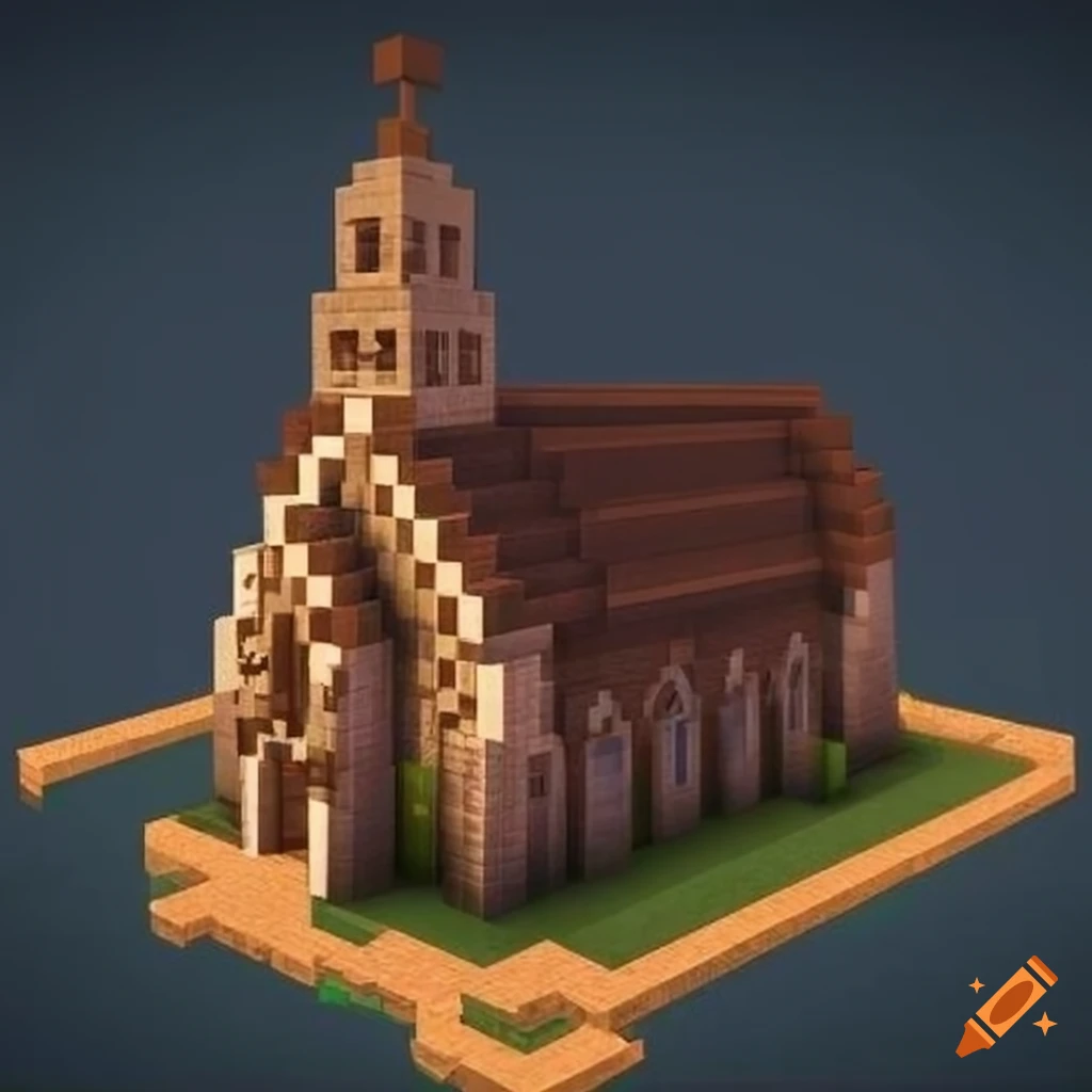 Intricately designed minecraft church with cobblestone walls and spruce ...