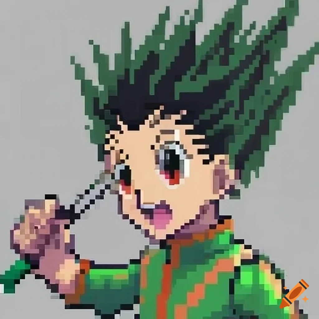 Pixelated headshot of Gon from Hunter x Hunter on Craiyon