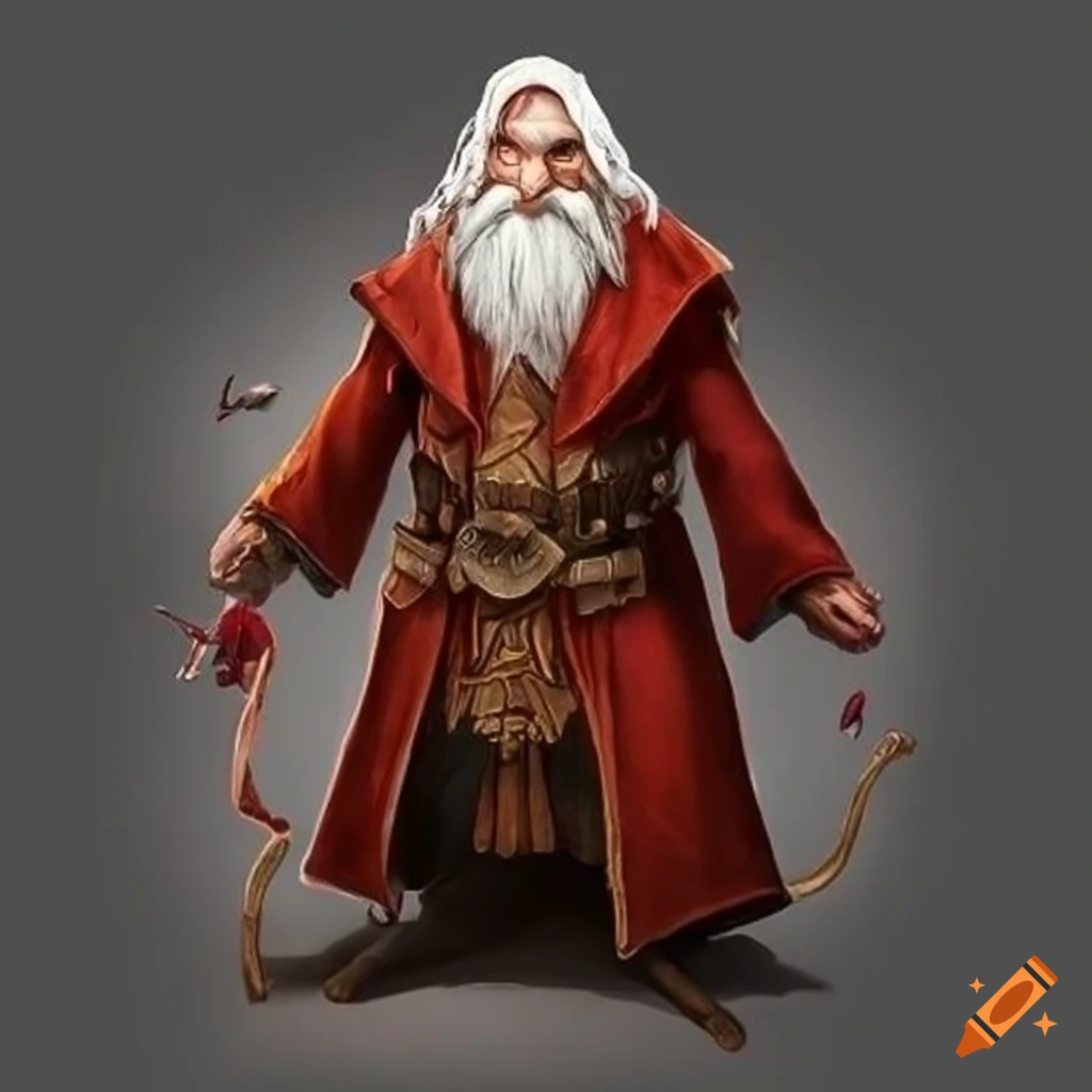 Fantasy wizard dwarf in a red cloak on Craiyon
