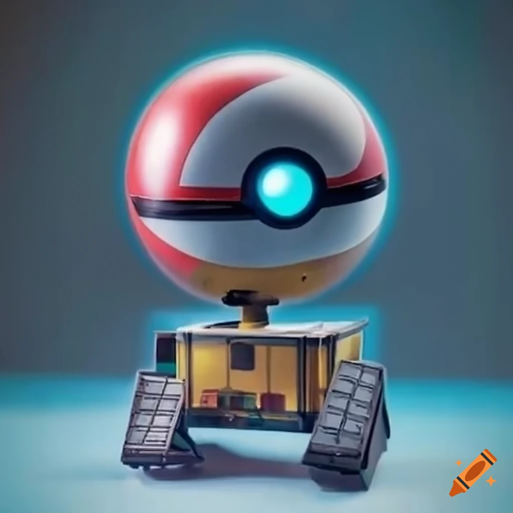 Eve robot standing on a pokeball on Craiyon