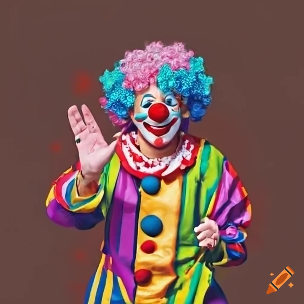 Clown waving to a crowd on Craiyon