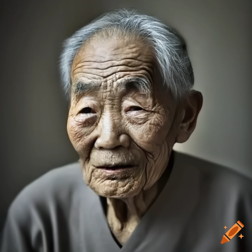 Handsome 90-year-old japanese elderly man in a photorealistic image on ...
