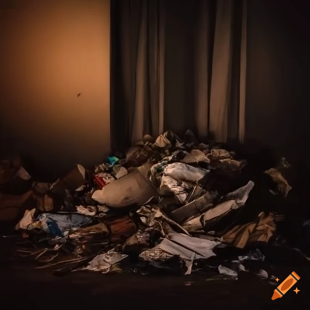 Pile of junk covered with white drapery in a dramatic landscape on Craiyon