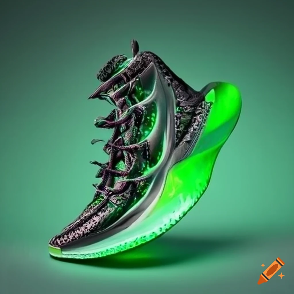 Futuristic basketball shoes with an emerald green geometric fractal ...