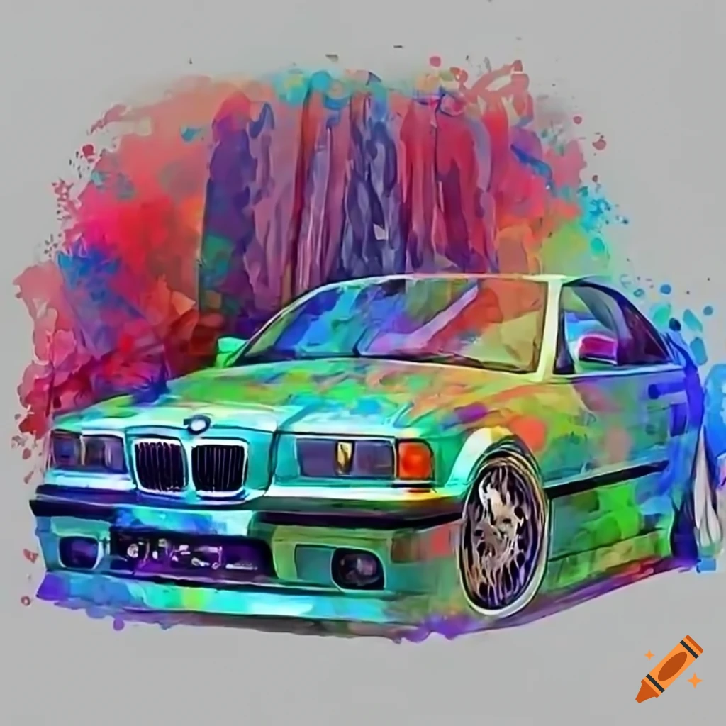 Cartoon of a static bmw e36 on Craiyon