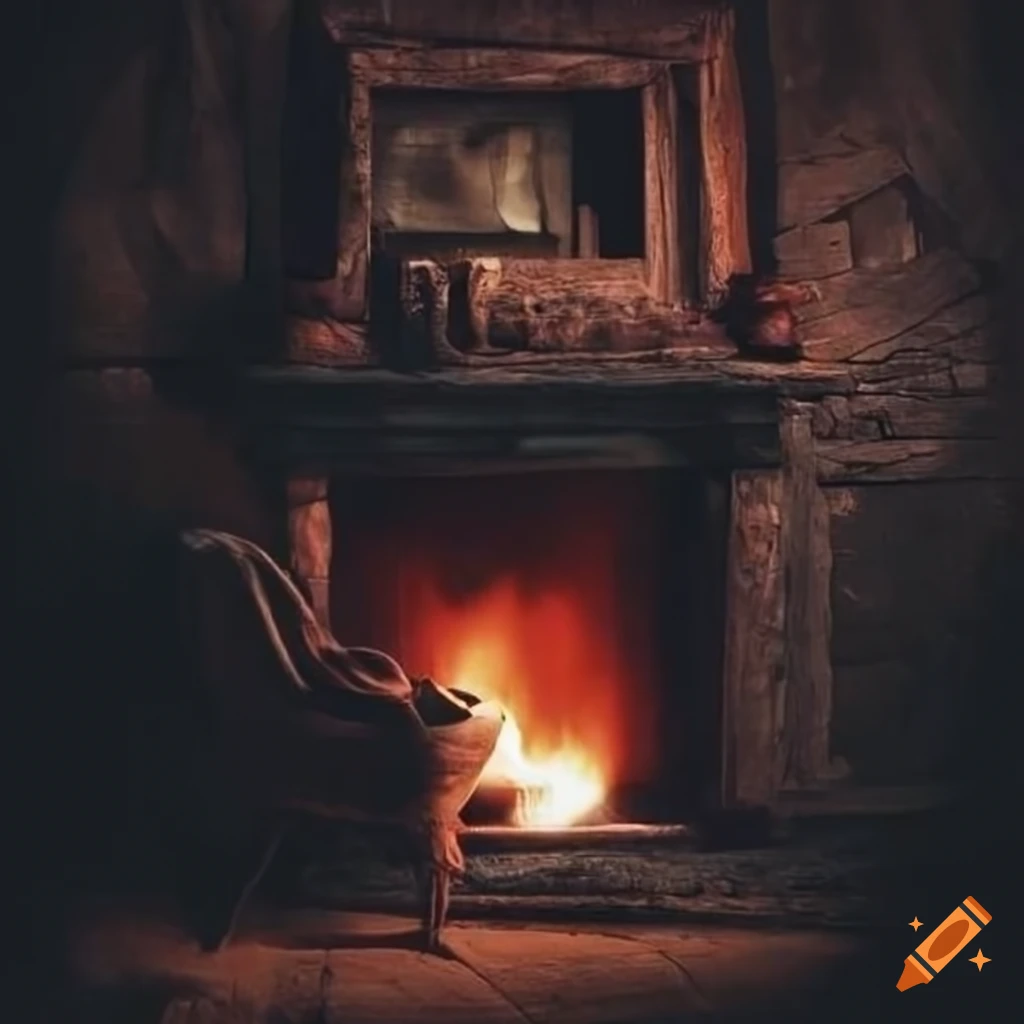 Moody picture of a haunted cottage fireplace with ghost on Craiyon