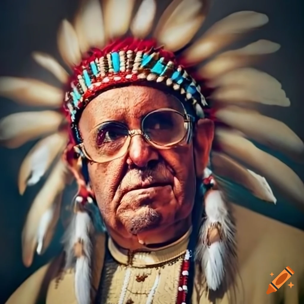 The pope wearing a native american headdress on Craiyon
