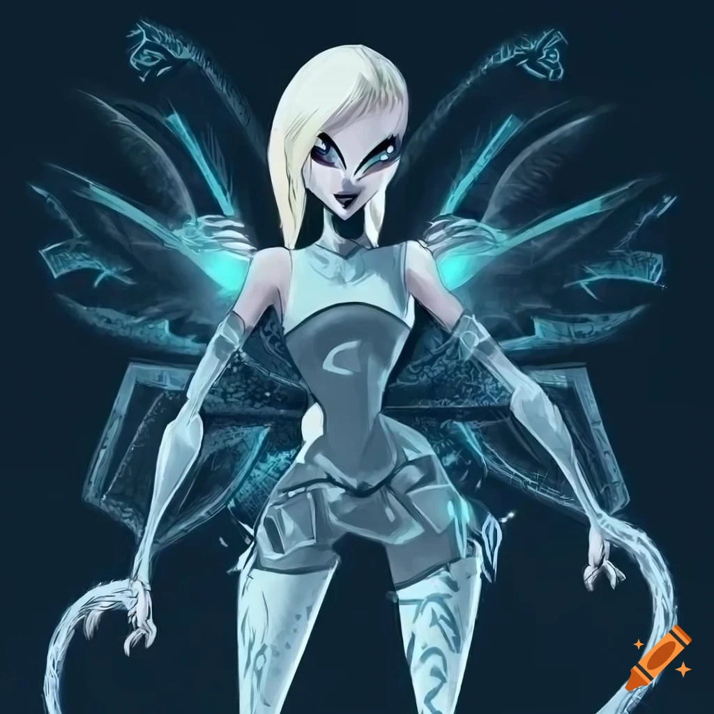 Techno-punk female creature with villainous Alfea vibes on Craiyon