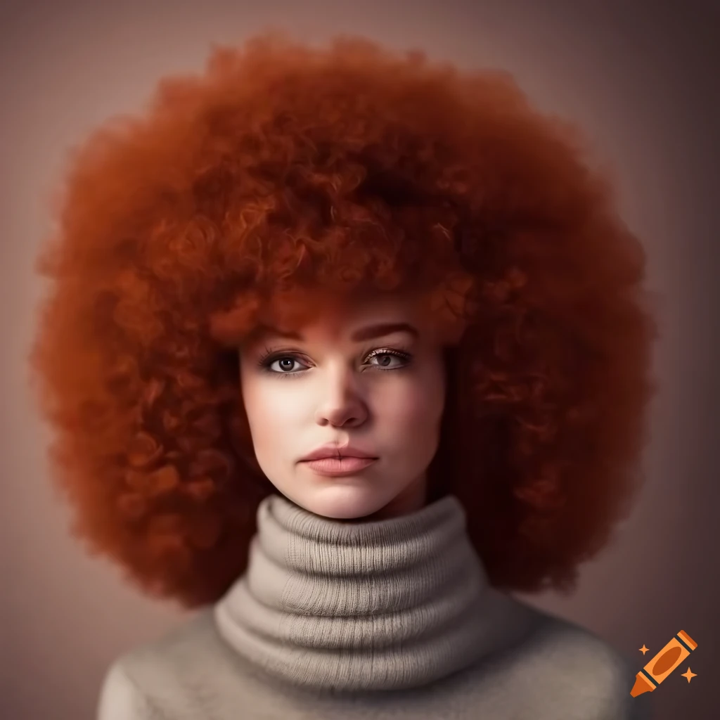 Portrait Of A Beautiful Redhead Woman With A Massive Afro In A White