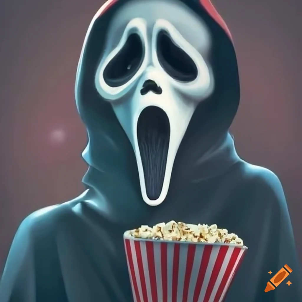 Ghostface spectating and enjoying popcorn on Craiyon