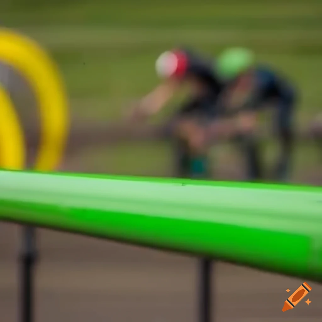 Green and blue PVC pipes in a comical race competition on Craiyon