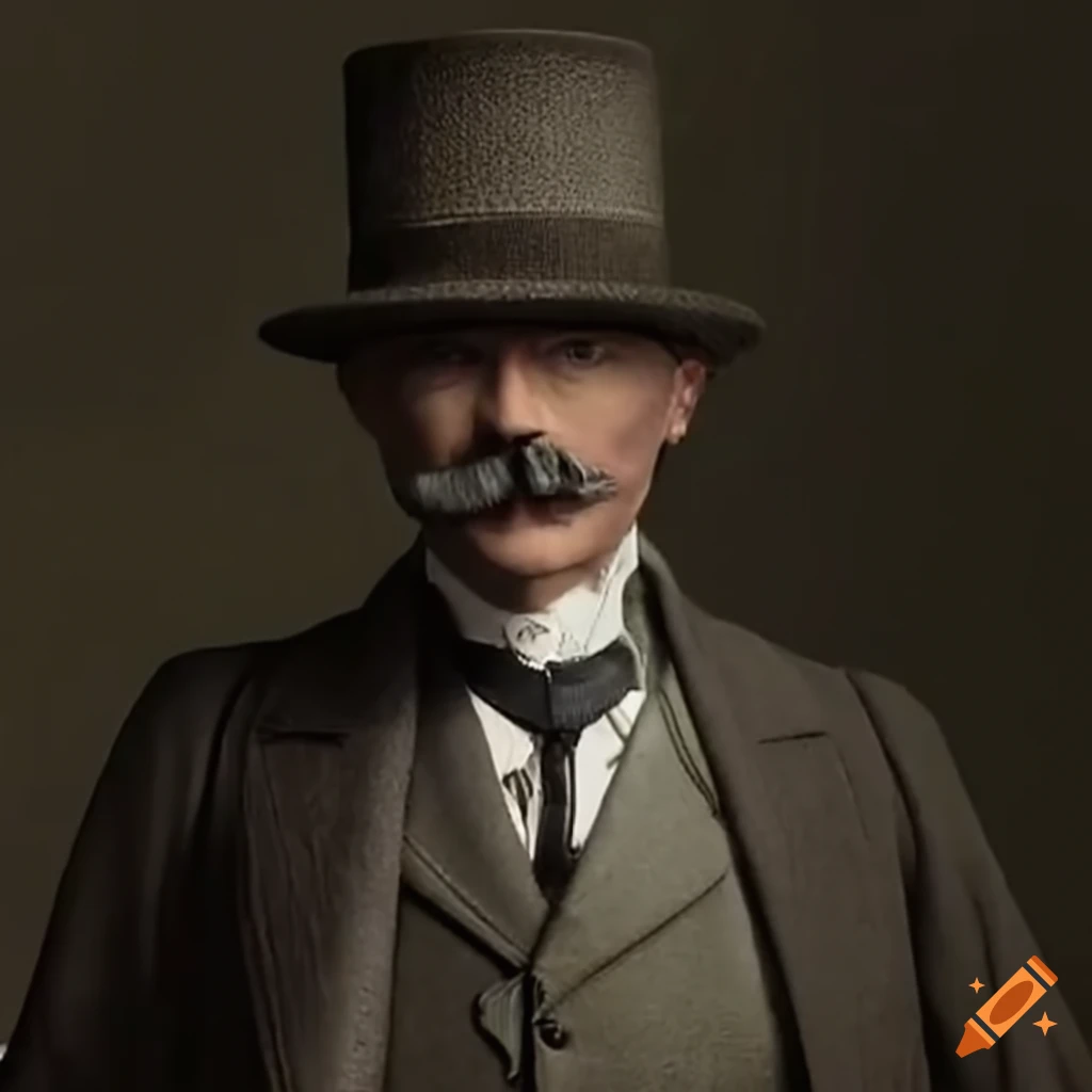 Tall detective with mustaches in 1850 London city on Craiyon