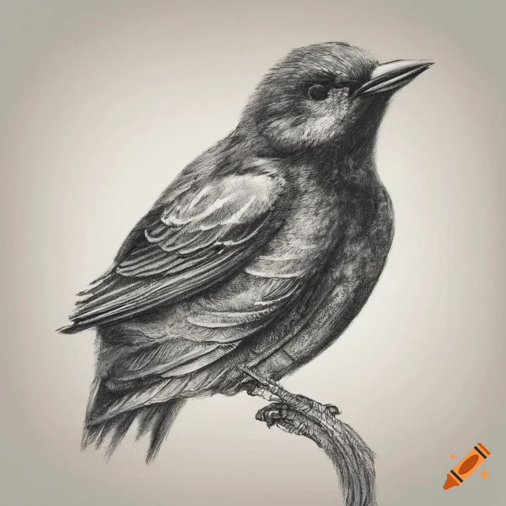 Vintage style graphite pencil sketch of a bird on Craiyon