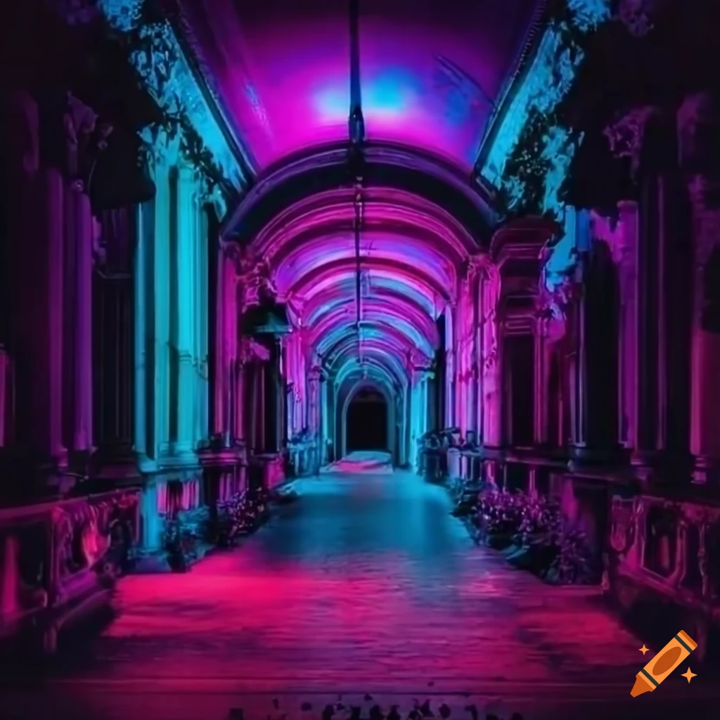 Palace of versailles with neon lights in a cyberpunk style on Craiyon