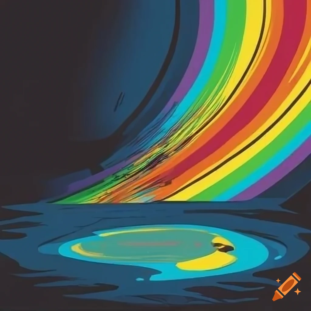 Retro pop-art style puddle with rainbow reflections on Craiyon
