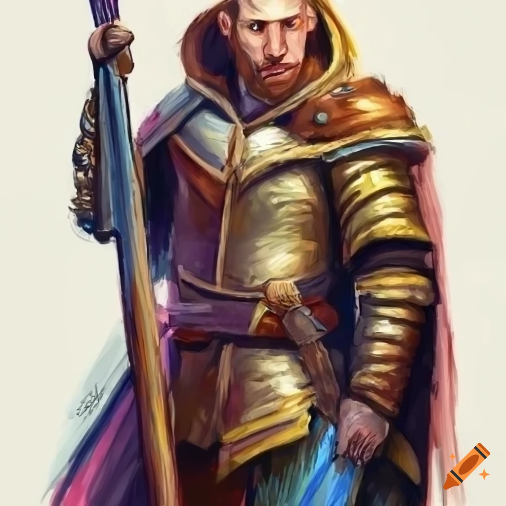 Proud middle-aged captain wielding an oar as a sword on Craiyon