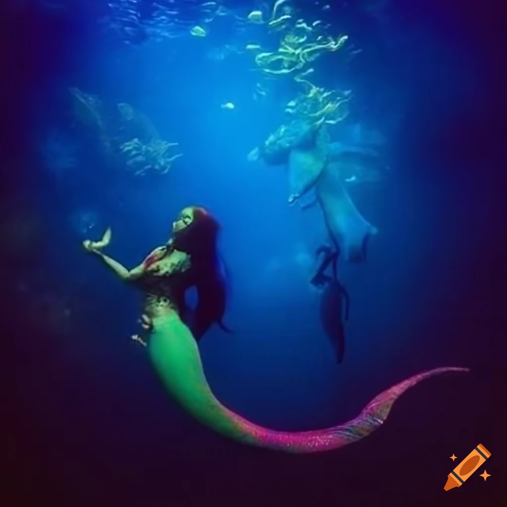 Two mermaid goddesses overseeing an enchanting underwater realm on Craiyon