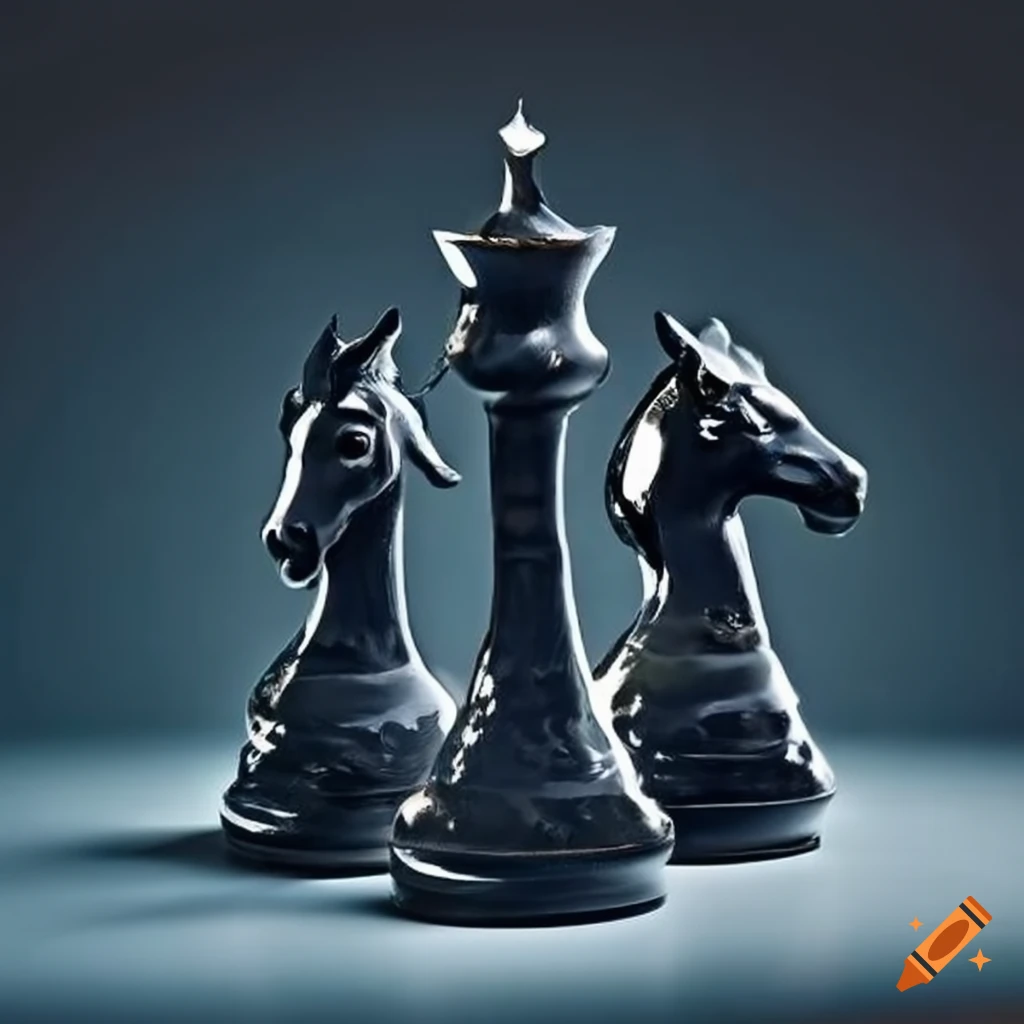 Prancing horses made of obsidian chess pieces on Craiyon