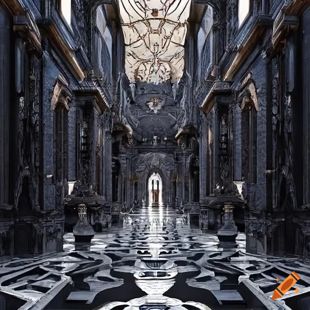 Dark marble large hall on Craiyon