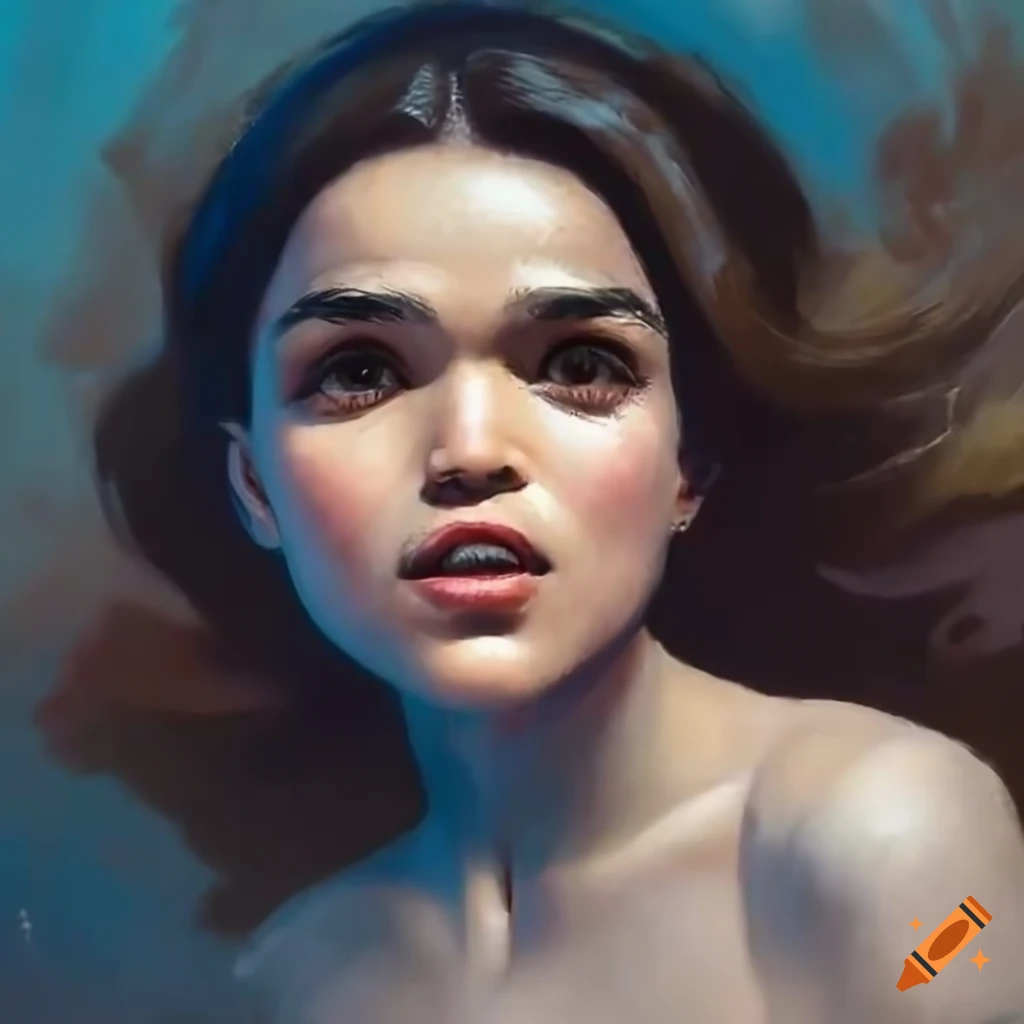 Highly detailed portrait of Rachel Zegler as Snow White in dynamic Frank Frazetta style on Craiyon