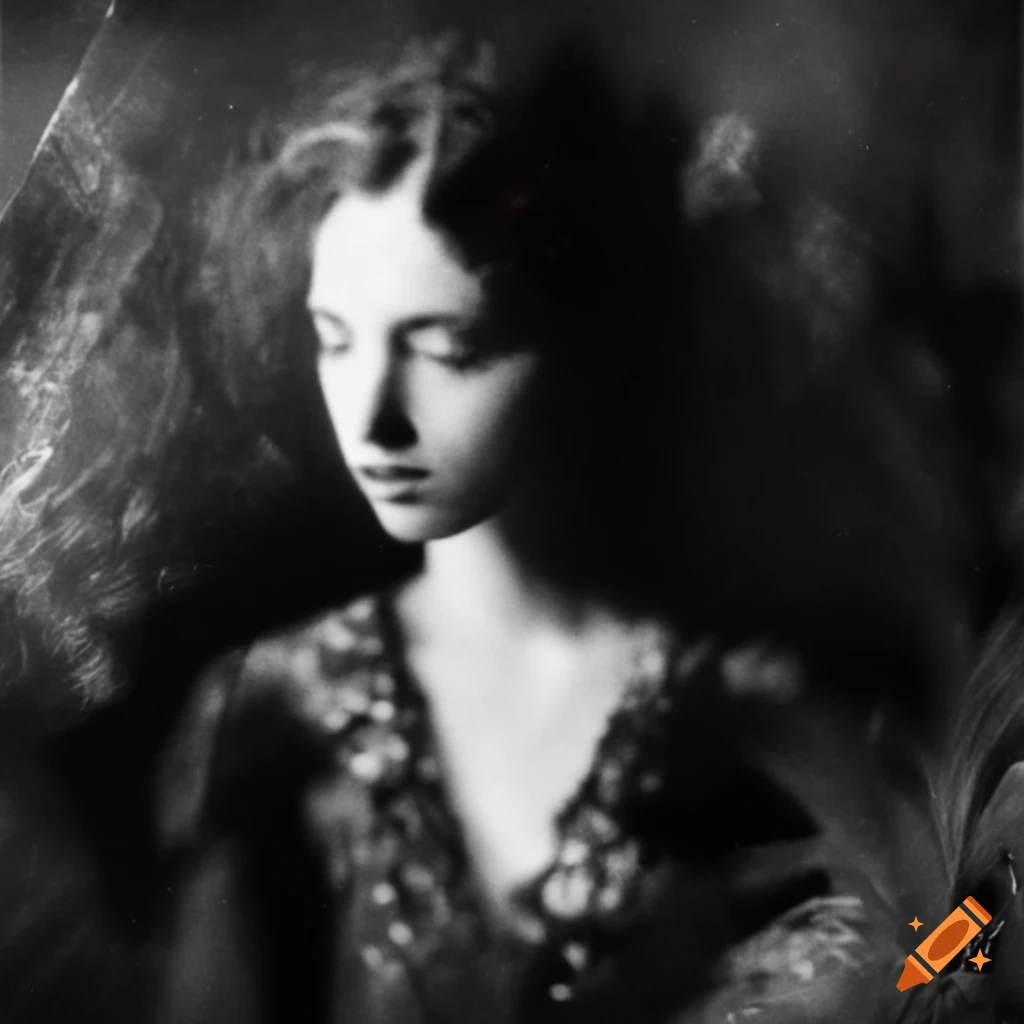 Beautiful woman with a big flower in vintage photography style on Craiyon