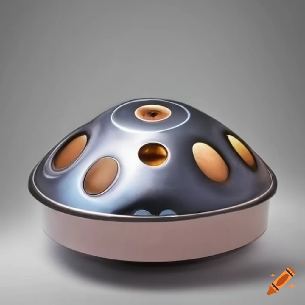 Unique metal handpan instrument shaped like a ufo on Craiyon
