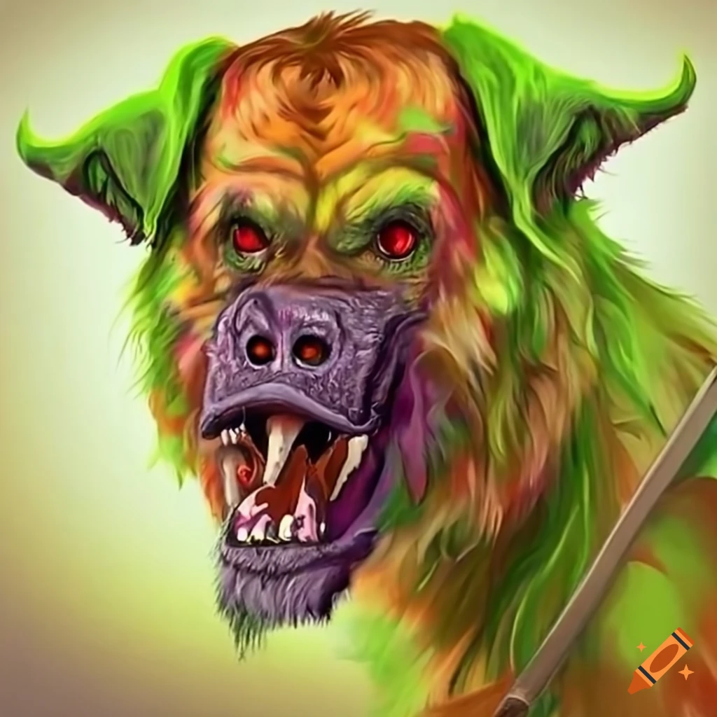 Shaggy green goblin-bred beast, a mix of mastiff and boar on Craiyon