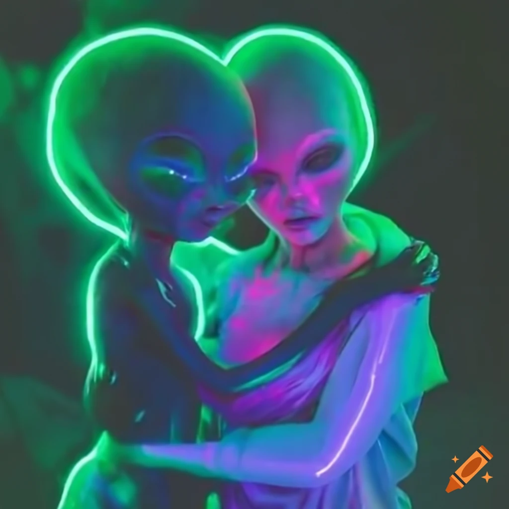 Glowing alien mother hugging her alien son with love on Craiyon