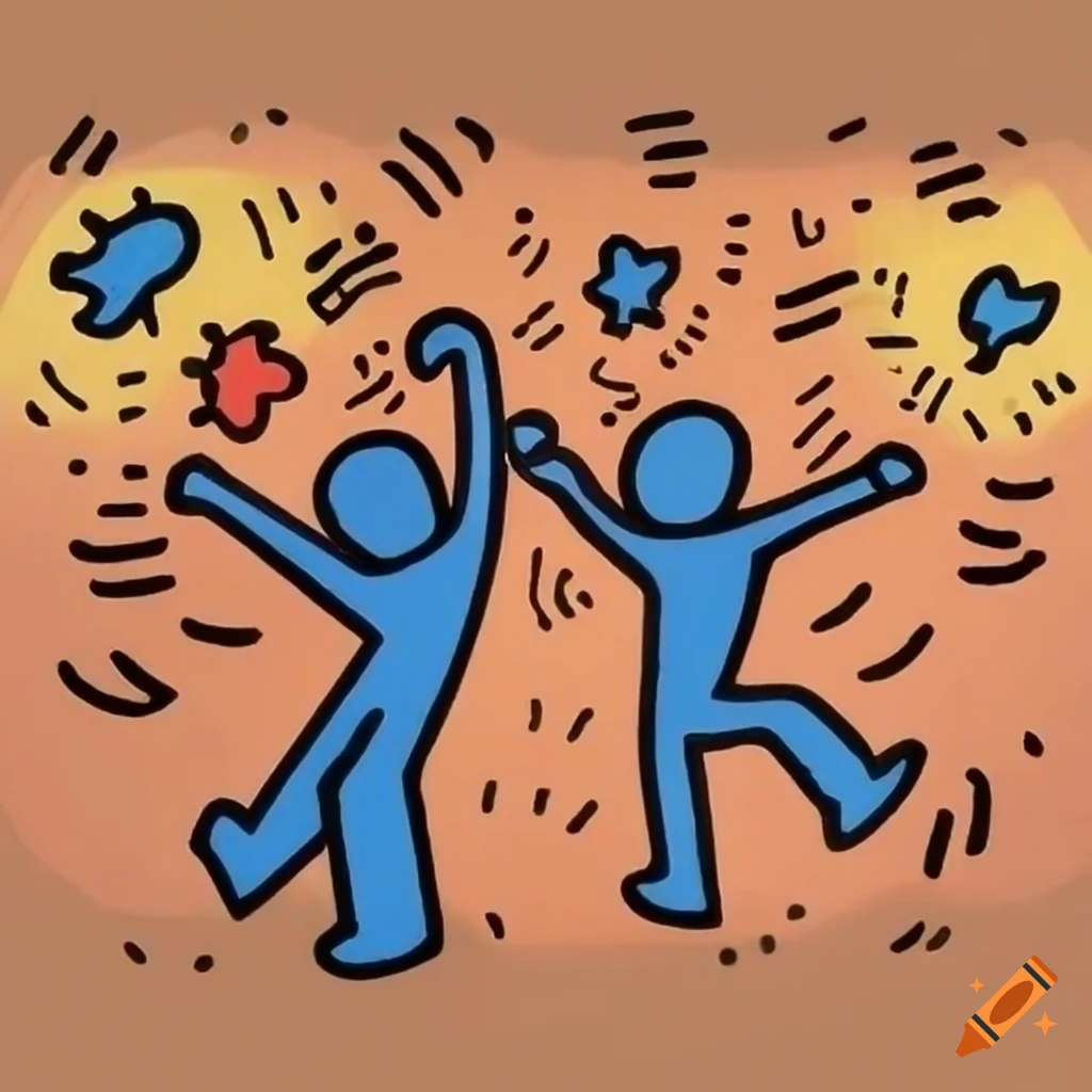 Keith haring styled illustration titled dance with two figures on Craiyon
