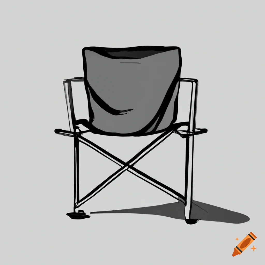 Minimalist line drawing of an empty camping chair in black and white on ...