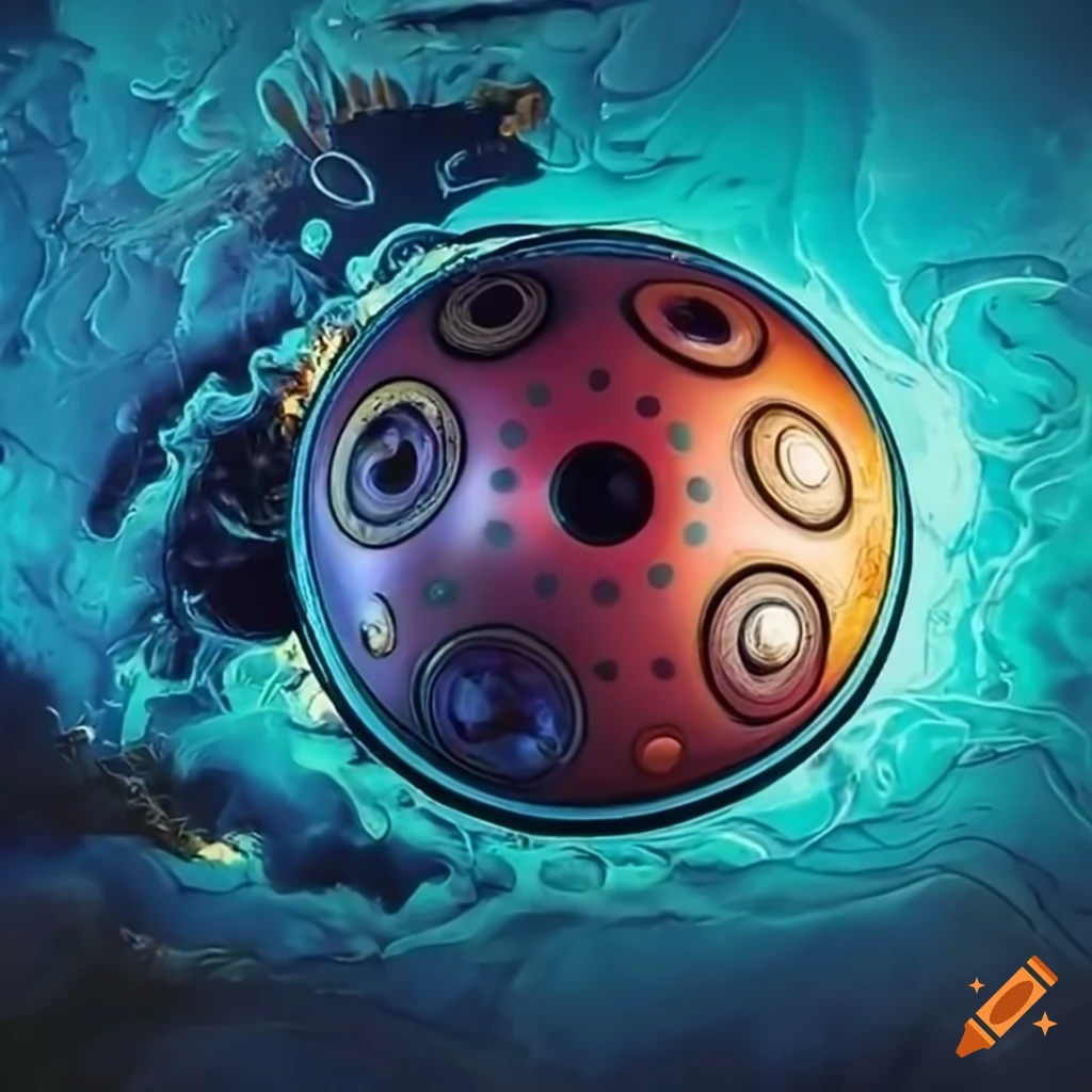 Artistic handpan performance on a cabin cruiser in vivid colors on Craiyon