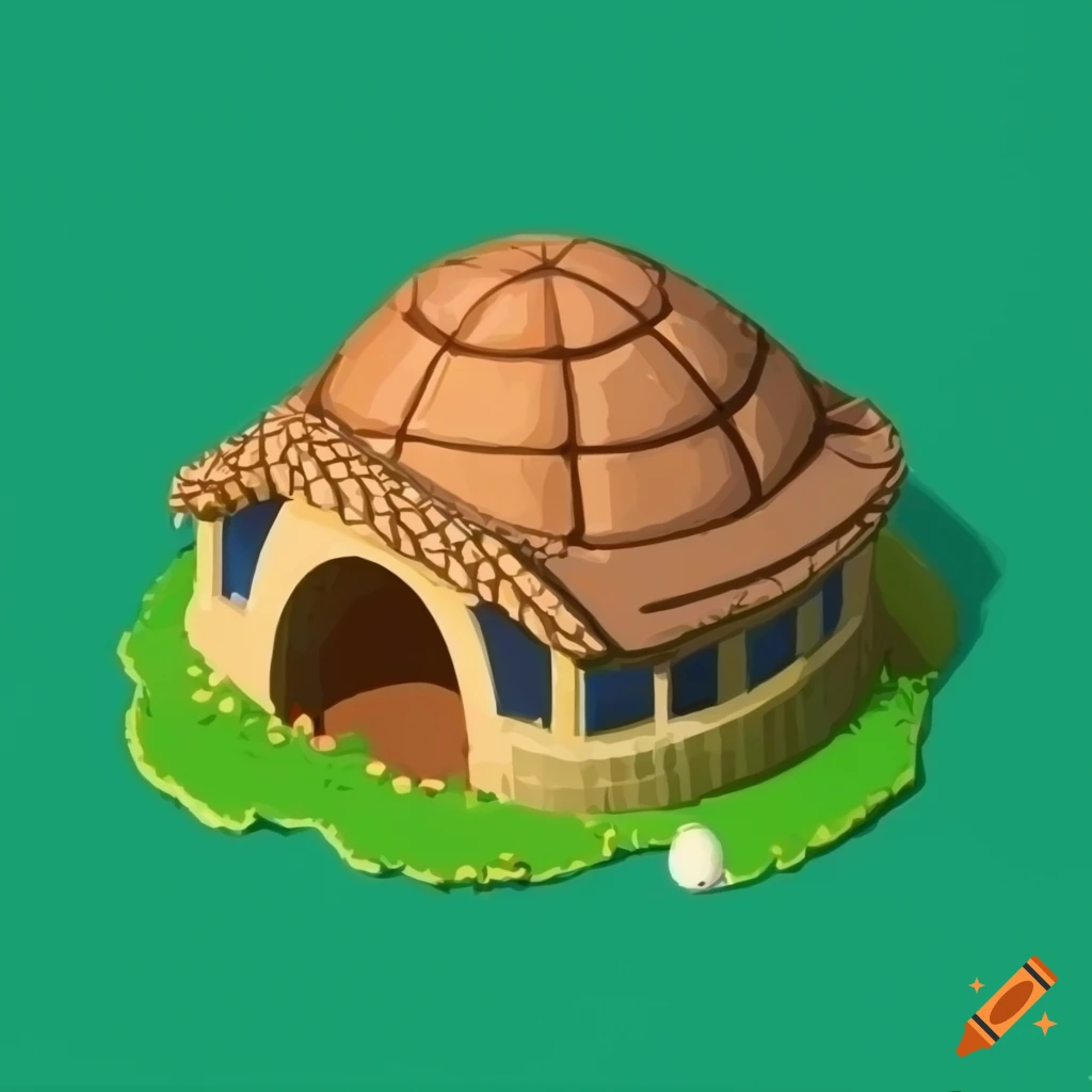 Isometric view of a turtle shell house on Craiyon