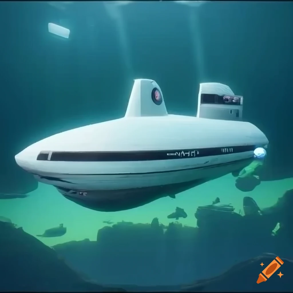 Sleek white submarine from subnautica in unreal engine 5 on Craiyon