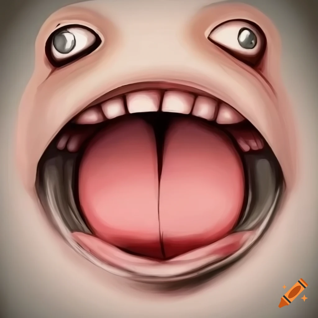 Cartoon drawing of a wide open mouth on Craiyon