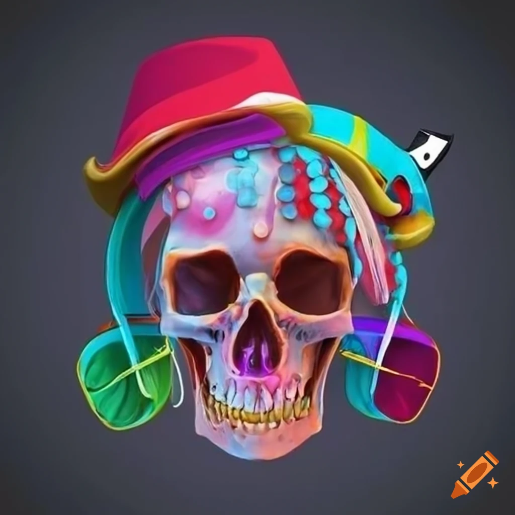 Colorful collection of creative 3D skulls with unique hats and glasses ...