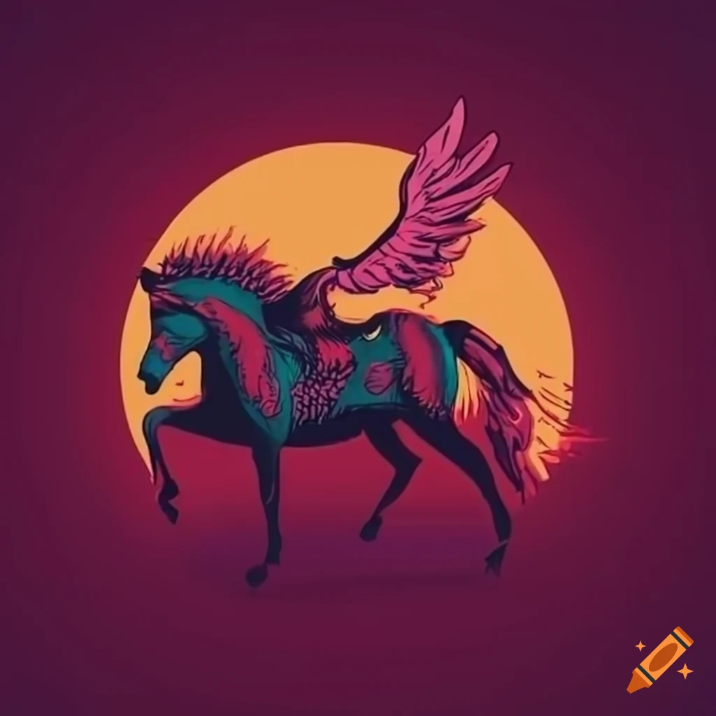 80s retro wave style logo for band angel horse riders on Craiyon