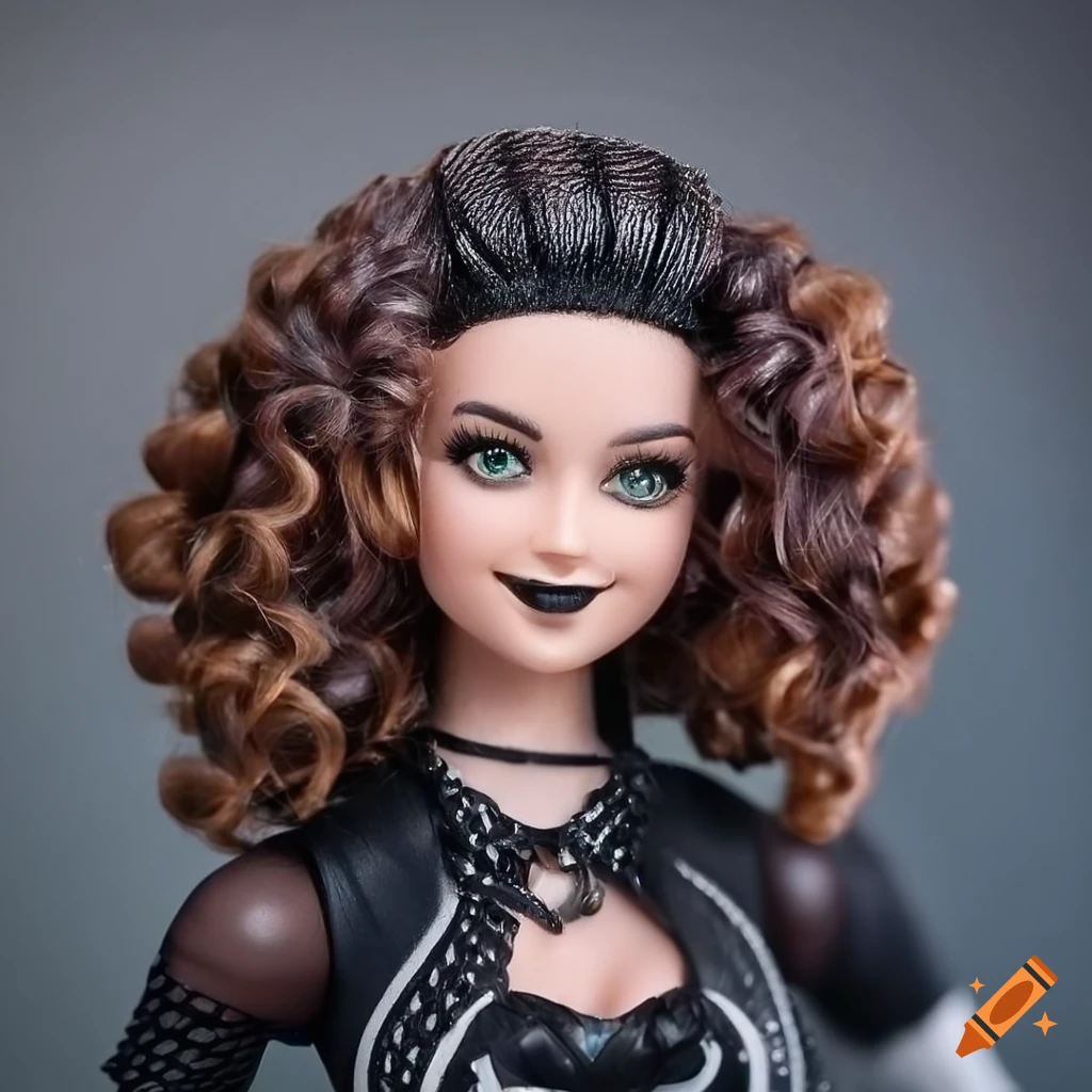 Smiling woman in goth themed outfit and boots on Craiyon