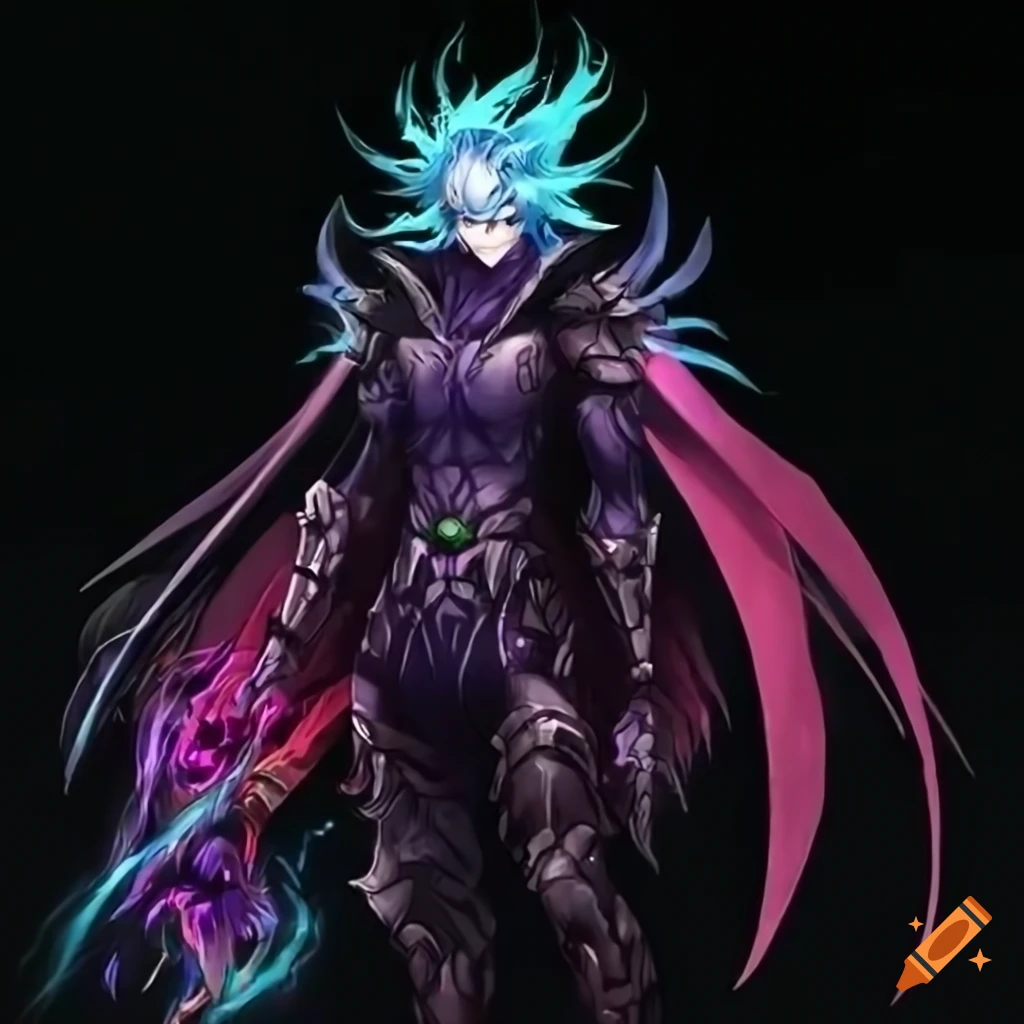 Anime fantasy hunter with blood Ifrit and colossal bat wing armor on ...