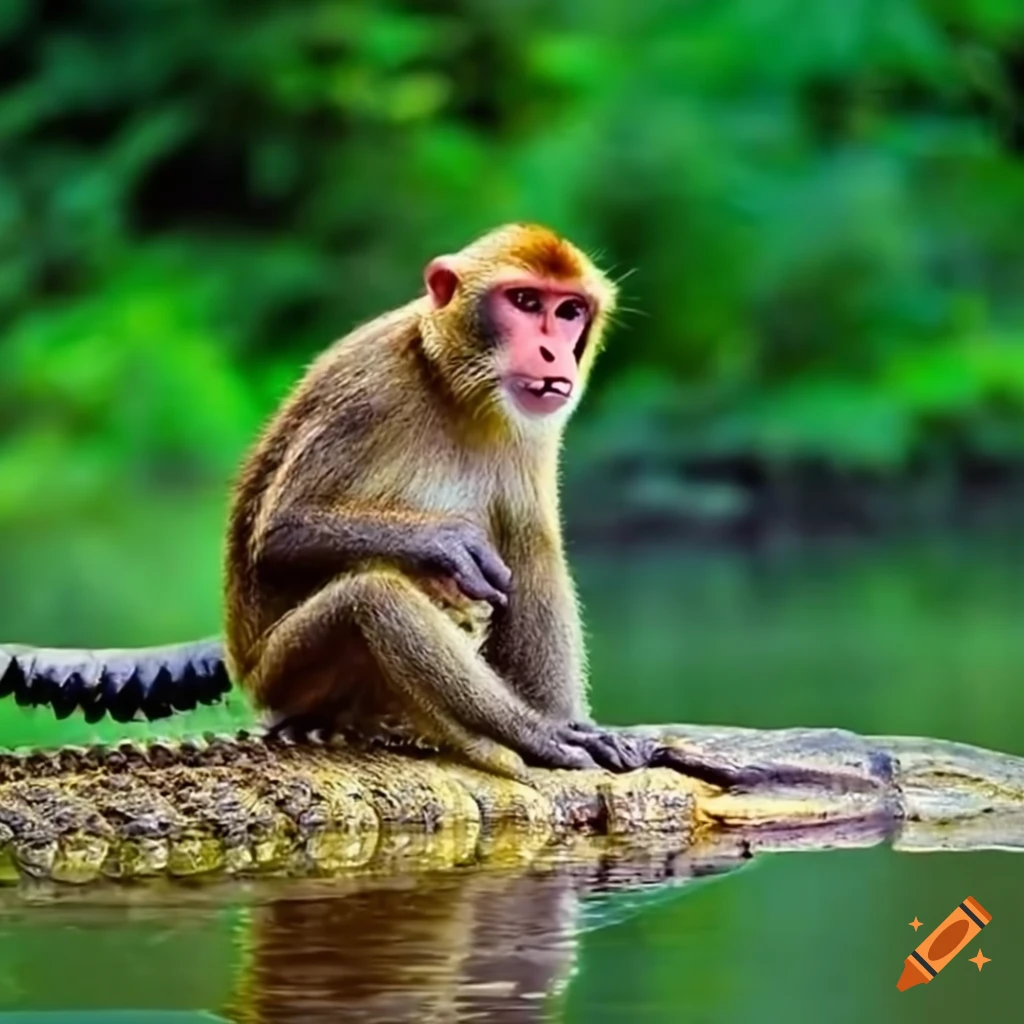 Monkey riding a crocodile in a river on Craiyon