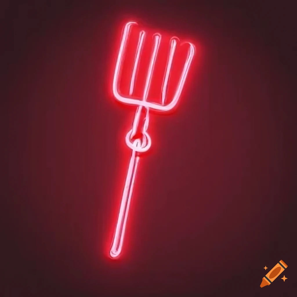 Vibrant neon sign of a red pitchfork in a bar on Craiyon