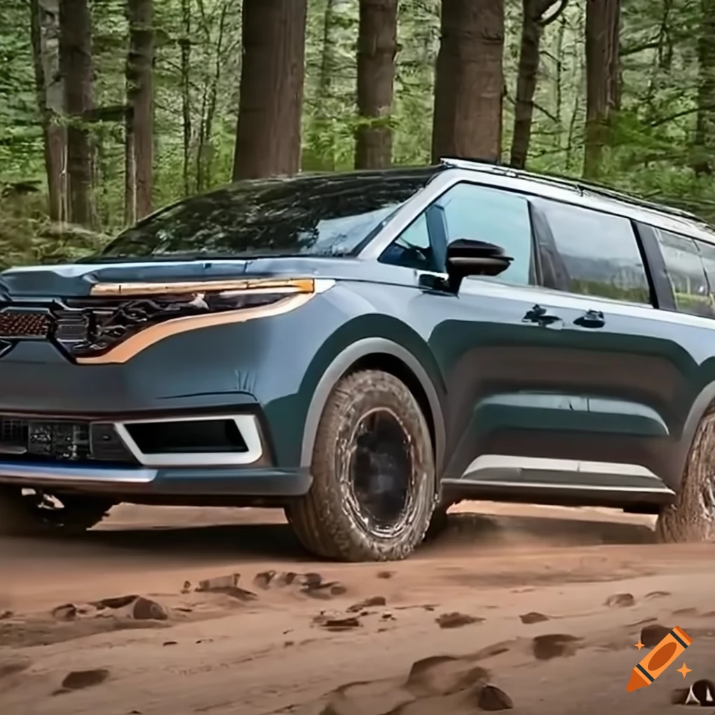 Kia carnival with lifted suspension on an off-road adventure on Craiyon