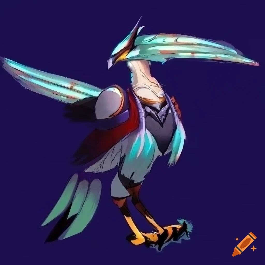 Futuristic hawk secretarybird kori bustard hybrid fursona character in ...