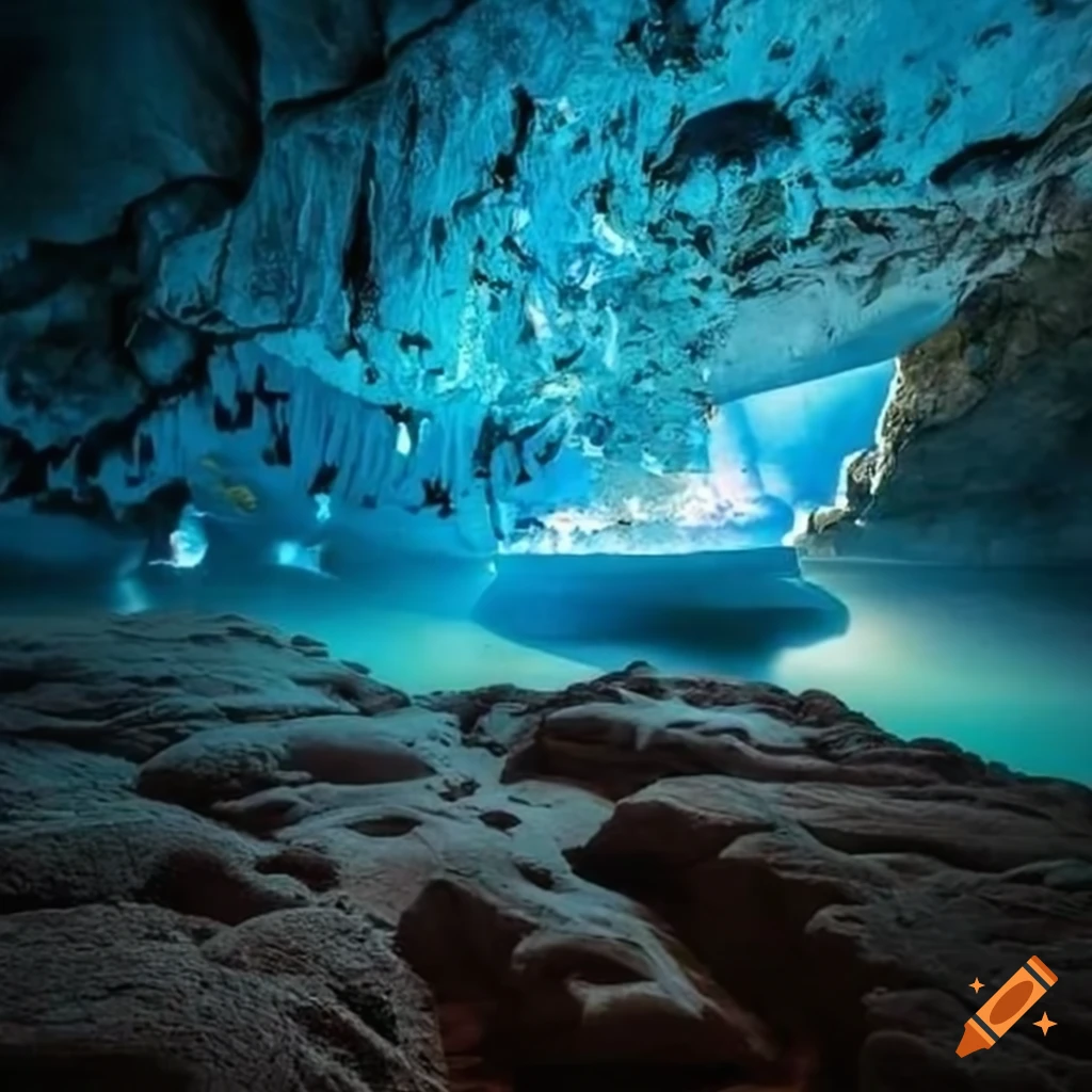 Beautiful cave with crystal formations on ceiling, floor, and walls on ...