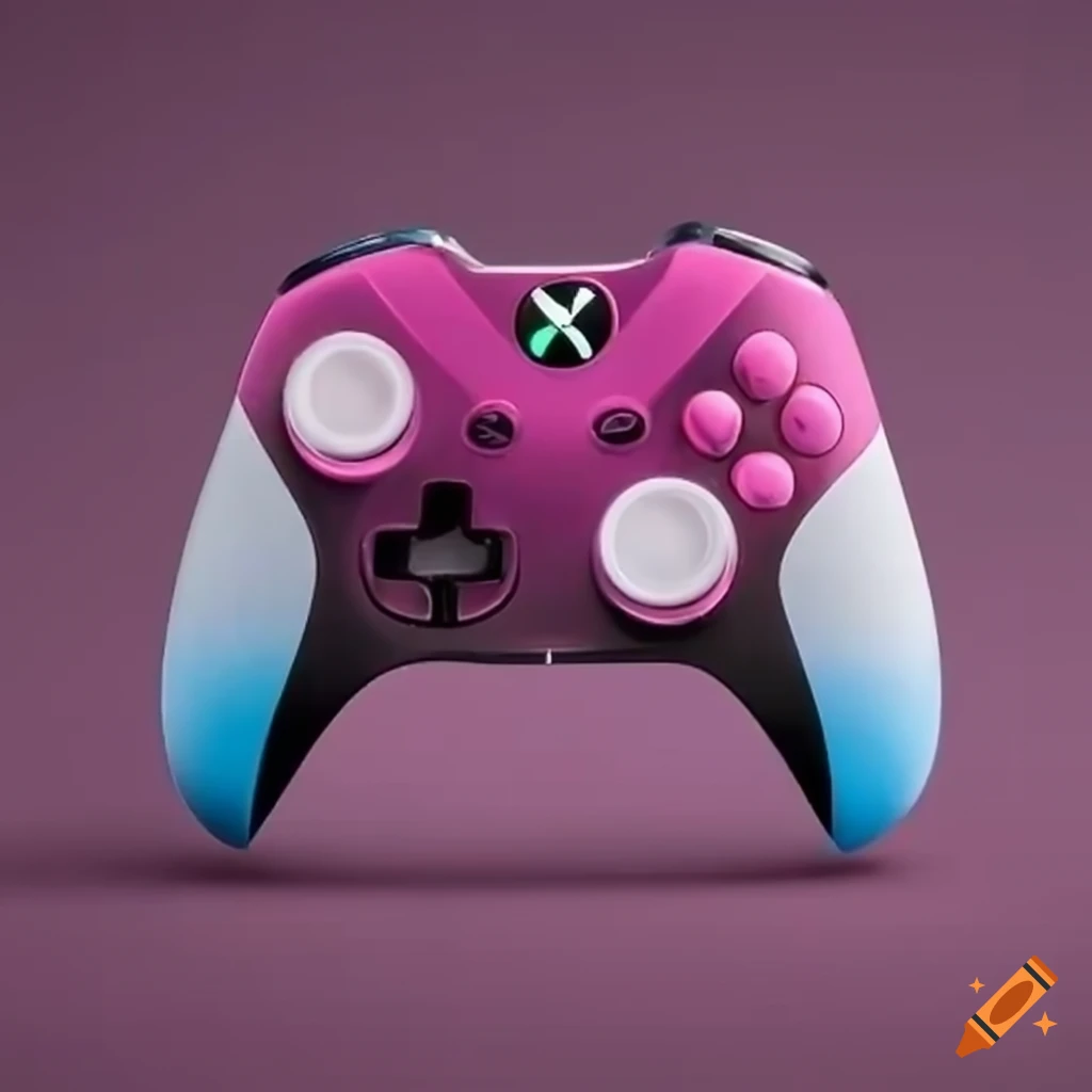 Realistic xbox controller in pink, white, and blue colors on Craiyon