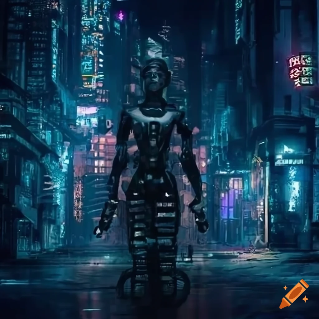 Cityscape merging biopunk and cyberpunk elements with neon-lit streets ...