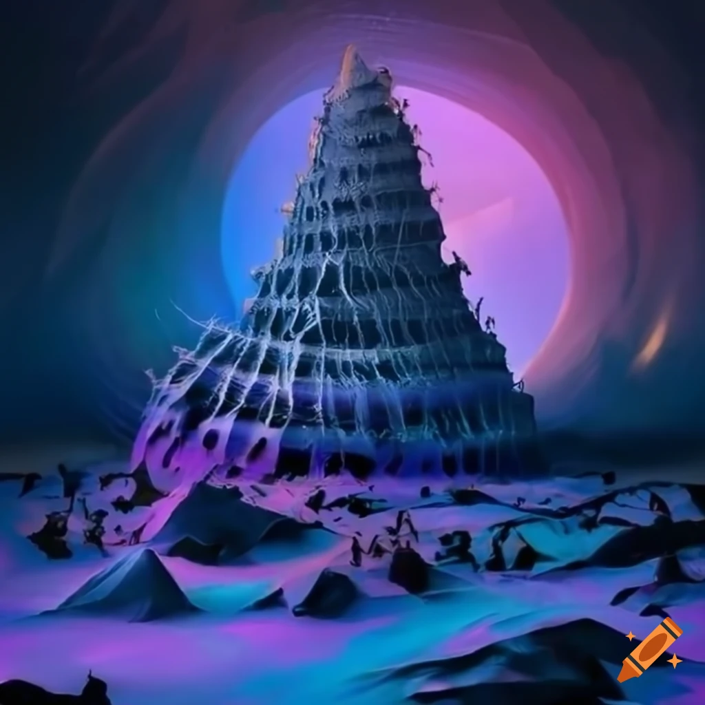 Blue cloak of spider silk in a desert at night with Bismuth Tower of ...